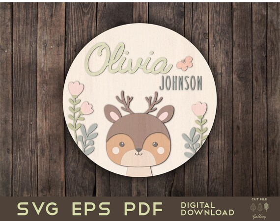 Prints Wall Hangings Nursery name sign SVG Woodland nursery decor Round ...