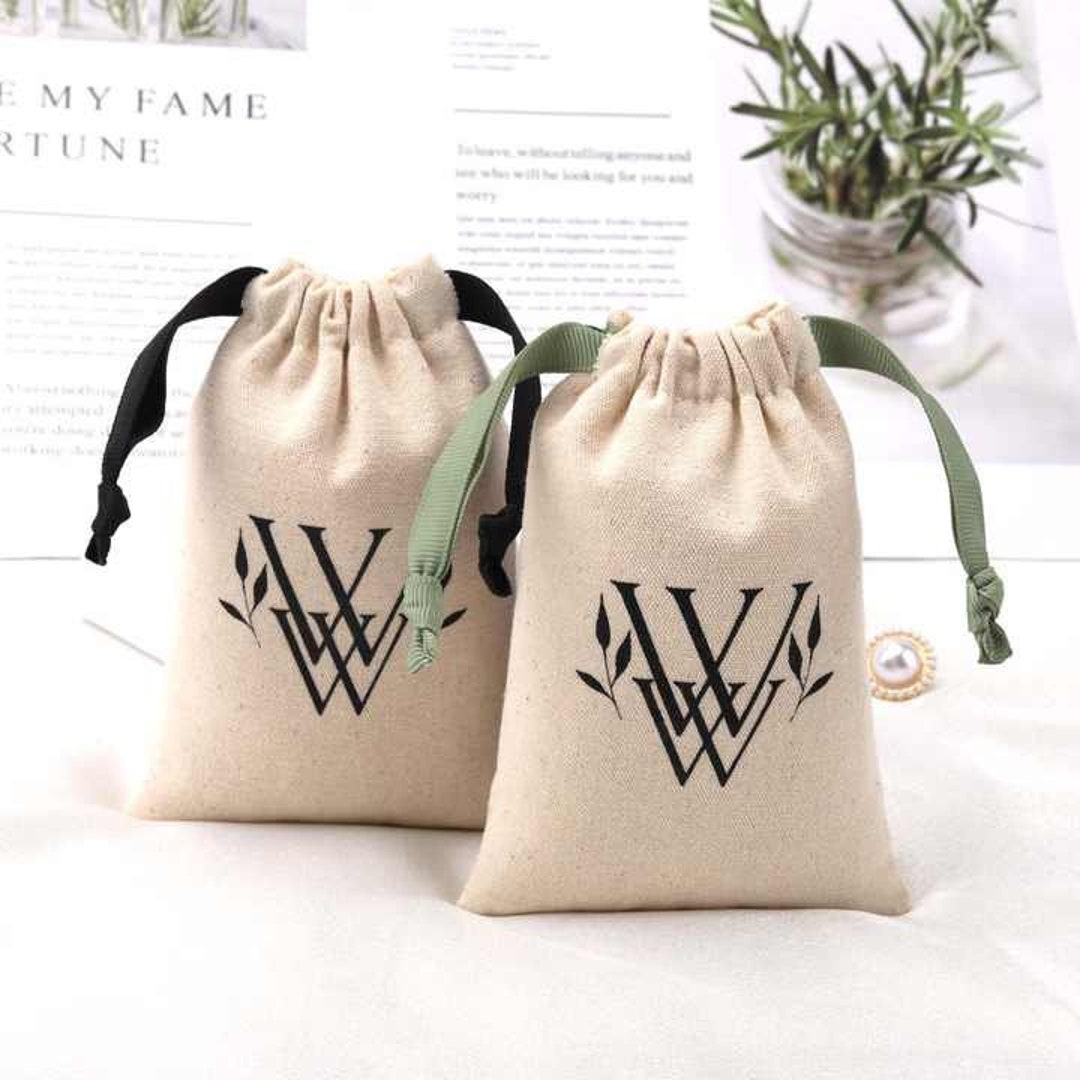Custom Small Cotton Canvas Cosmetic Drawstring Bag Skin Care Products ...