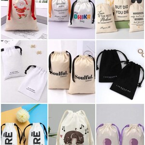 Thick Natural Organic Cotton Drawstring Bag With Grosgrain Satin Ribbon ...