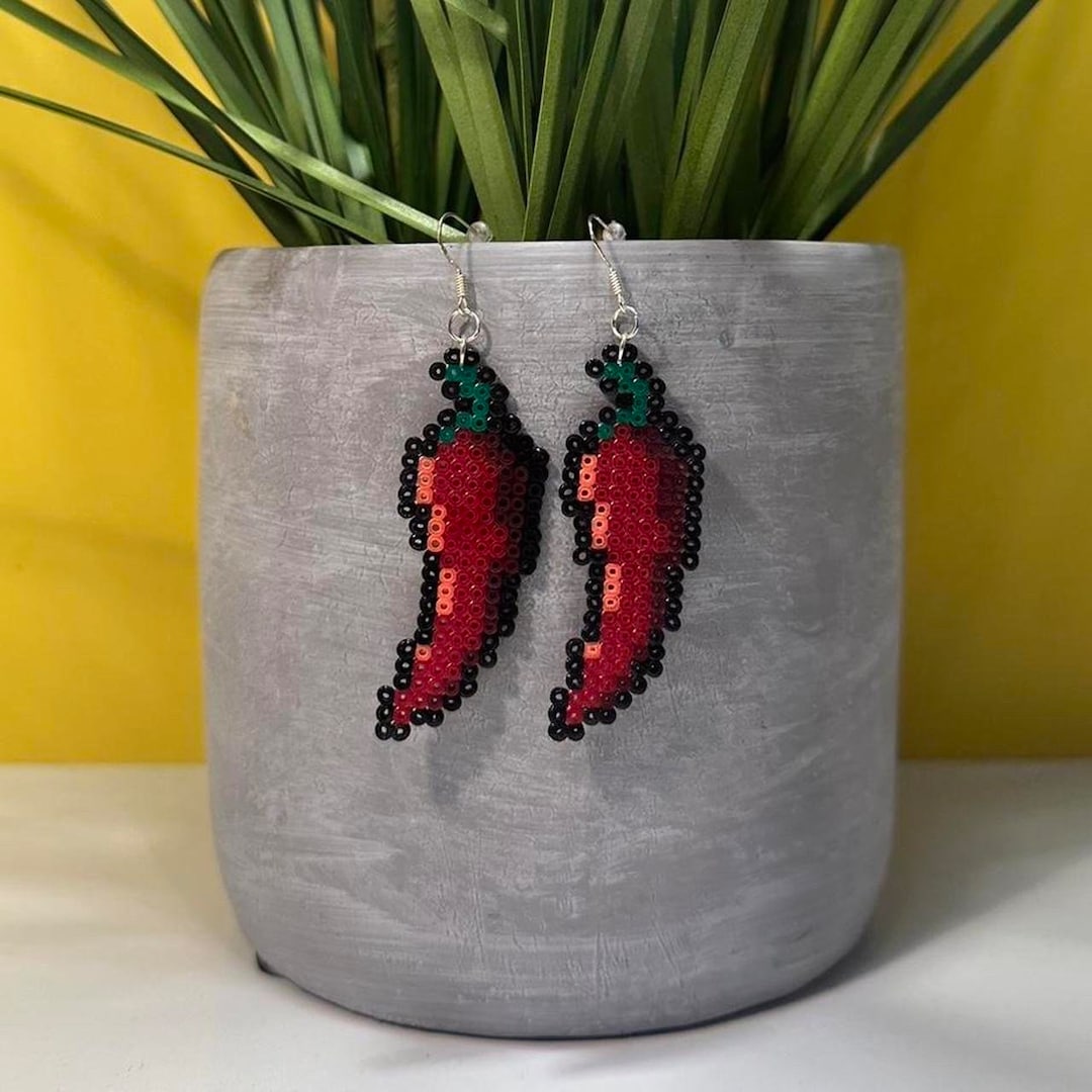 Novelty Handmade Red Hot Chilli Pepper Hama Perler Bead Earrings - Etsy