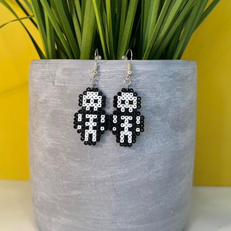 Novelty Handmade Skeleton Hama Perler Bead Earrings - Etsy