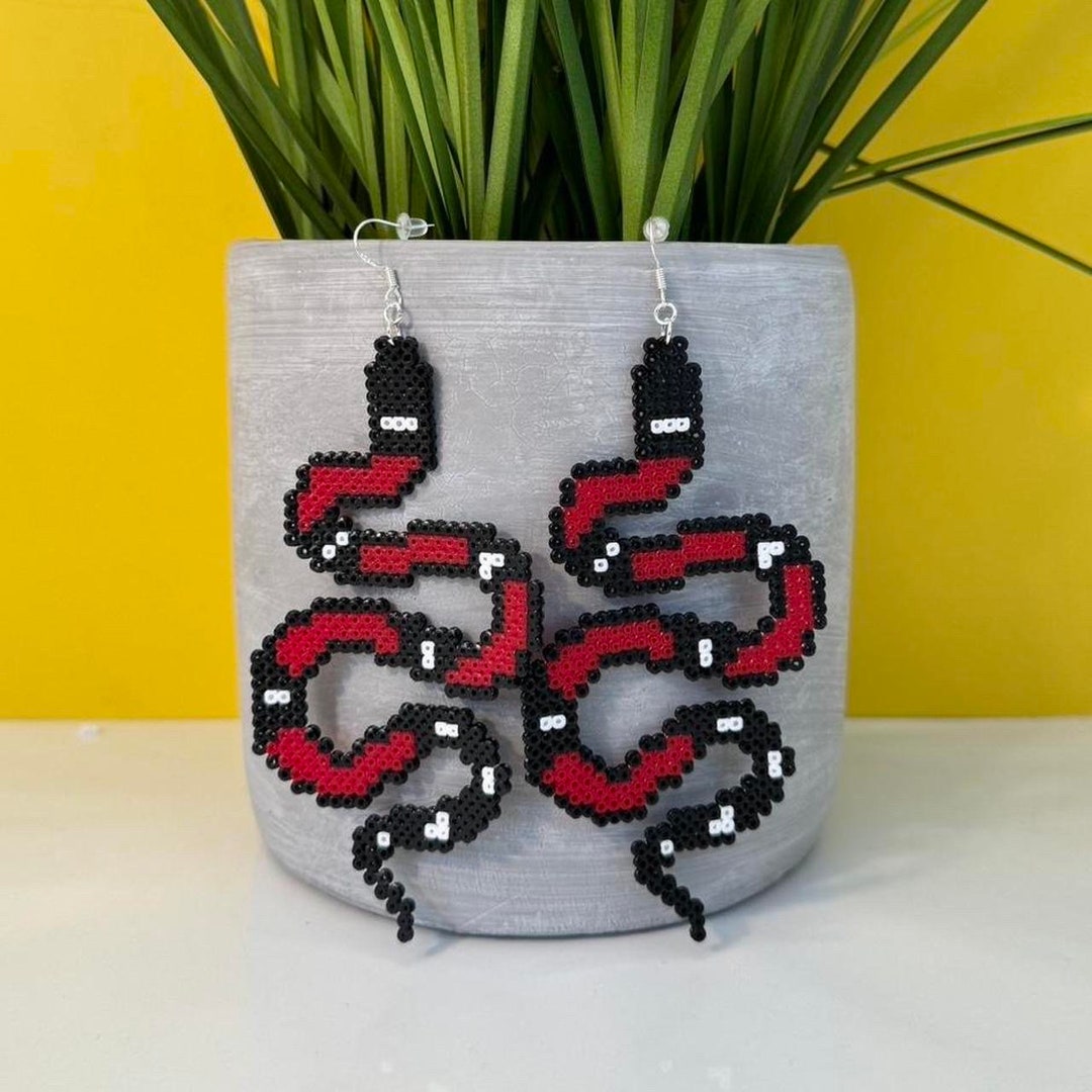 Novelty Handmade Statement Red Snake Hama Perler Bead Earrings - Etsy
