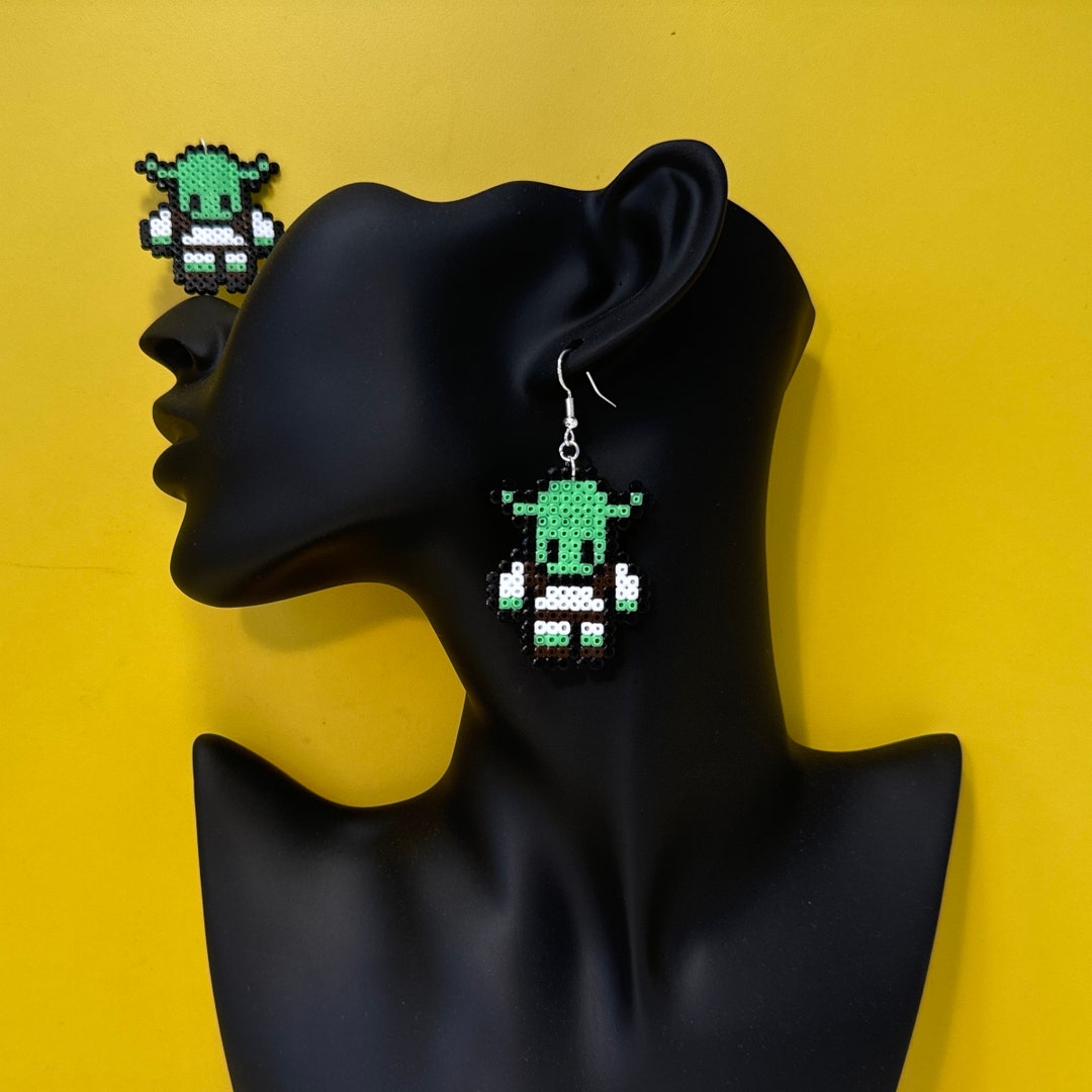 Novelty Handmade Unique Shrek Hama Perler Bead Dangle Earrings - Etsy