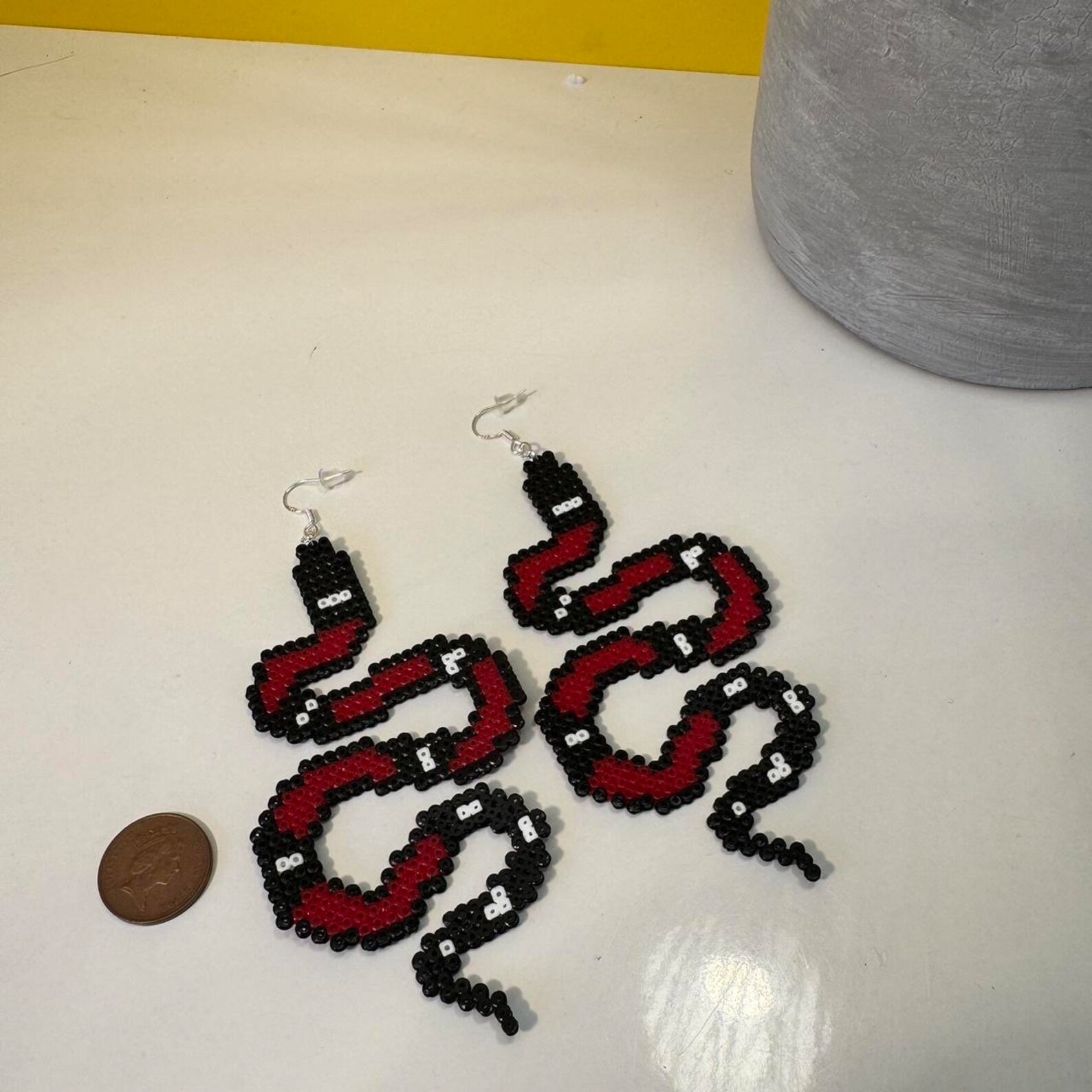 Novelty Handmade Statement Red Snake Hama Perler Bead Earrings - Etsy