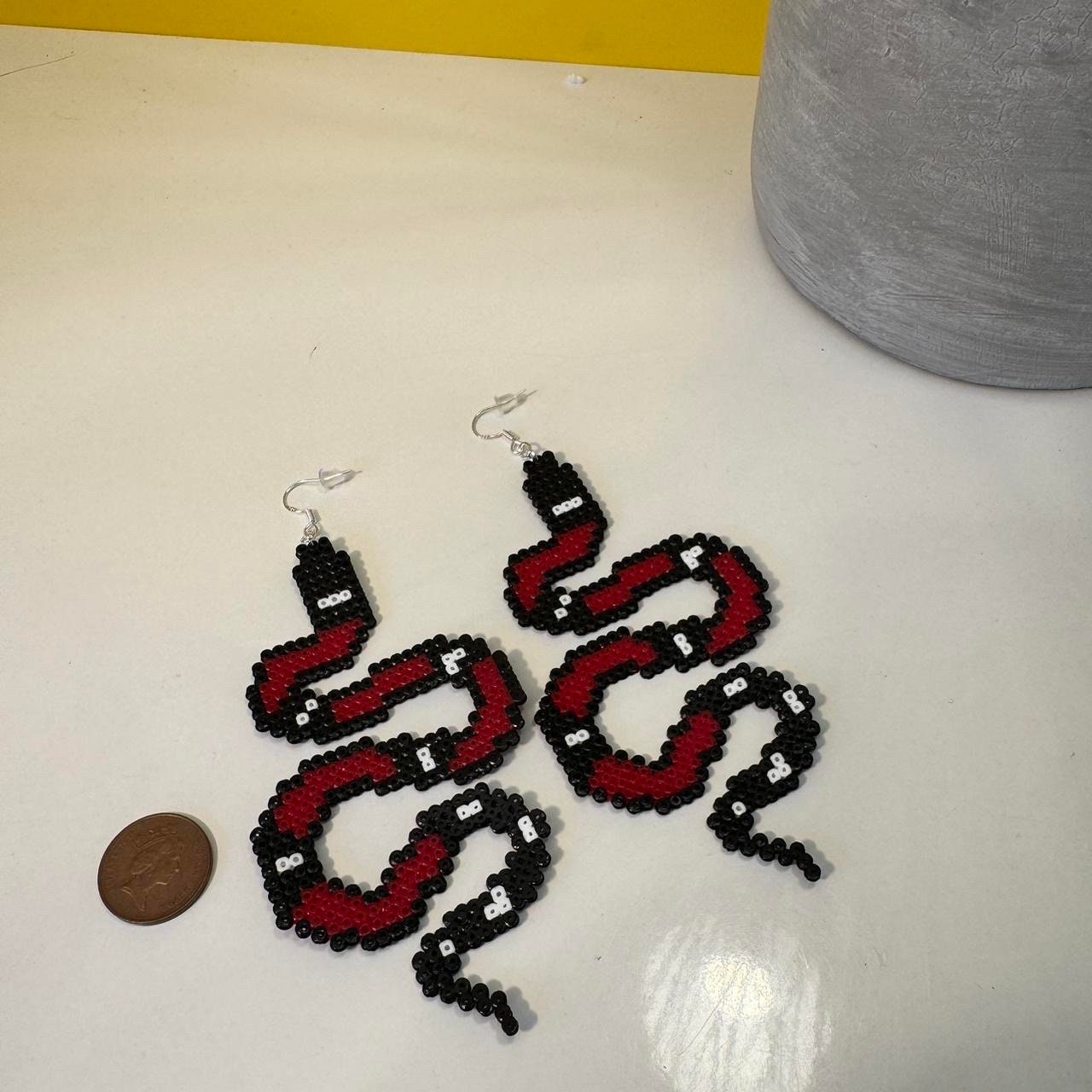 Novelty Handmade Statement Red Snake Hama Perler Bead Earrings - Etsy