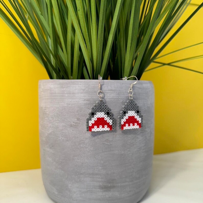 Novelty Handmade Shark Head Hama Perler Bead Earrings - Etsy