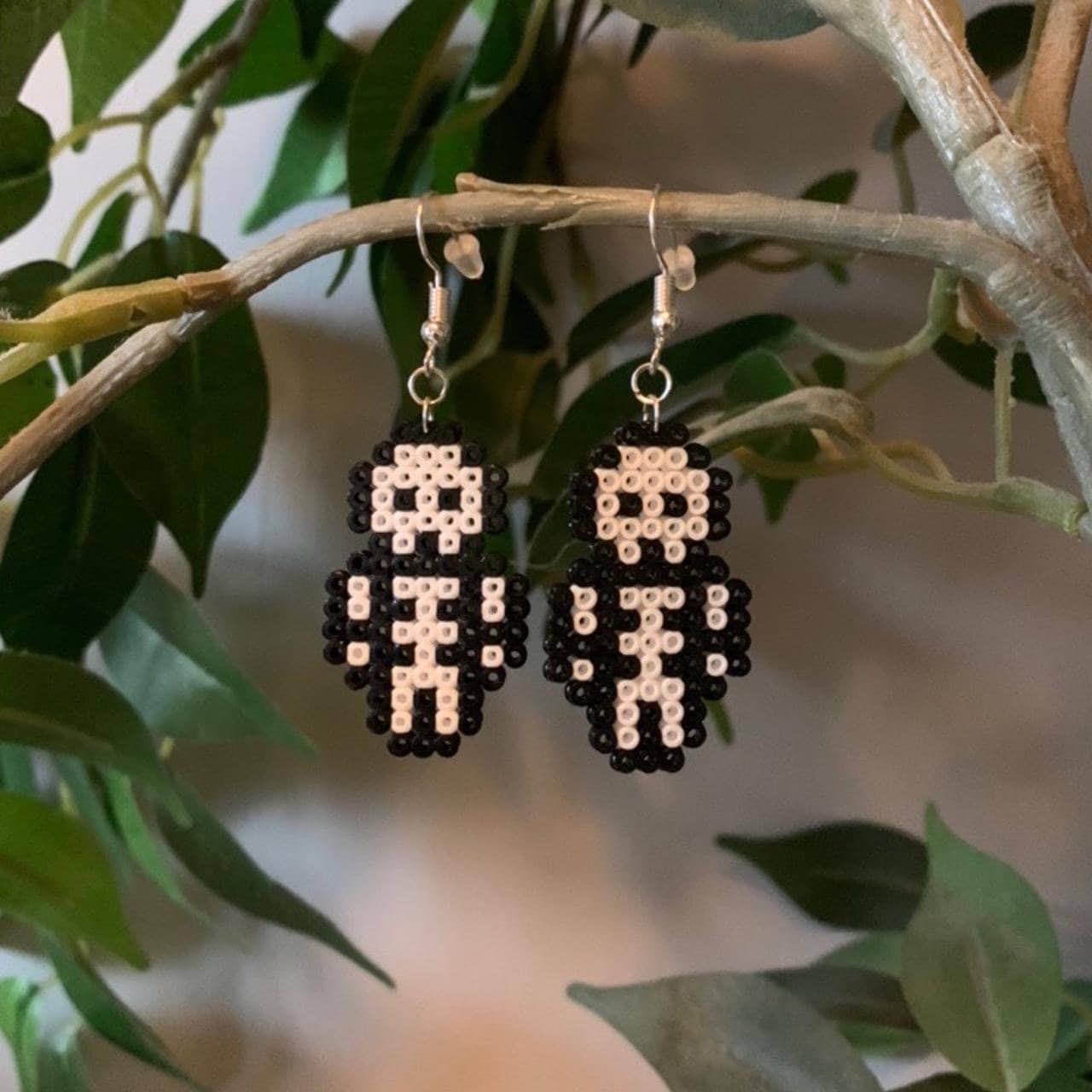 Novelty Handmade Skeleton Hama Perler Bead Earrings - Etsy