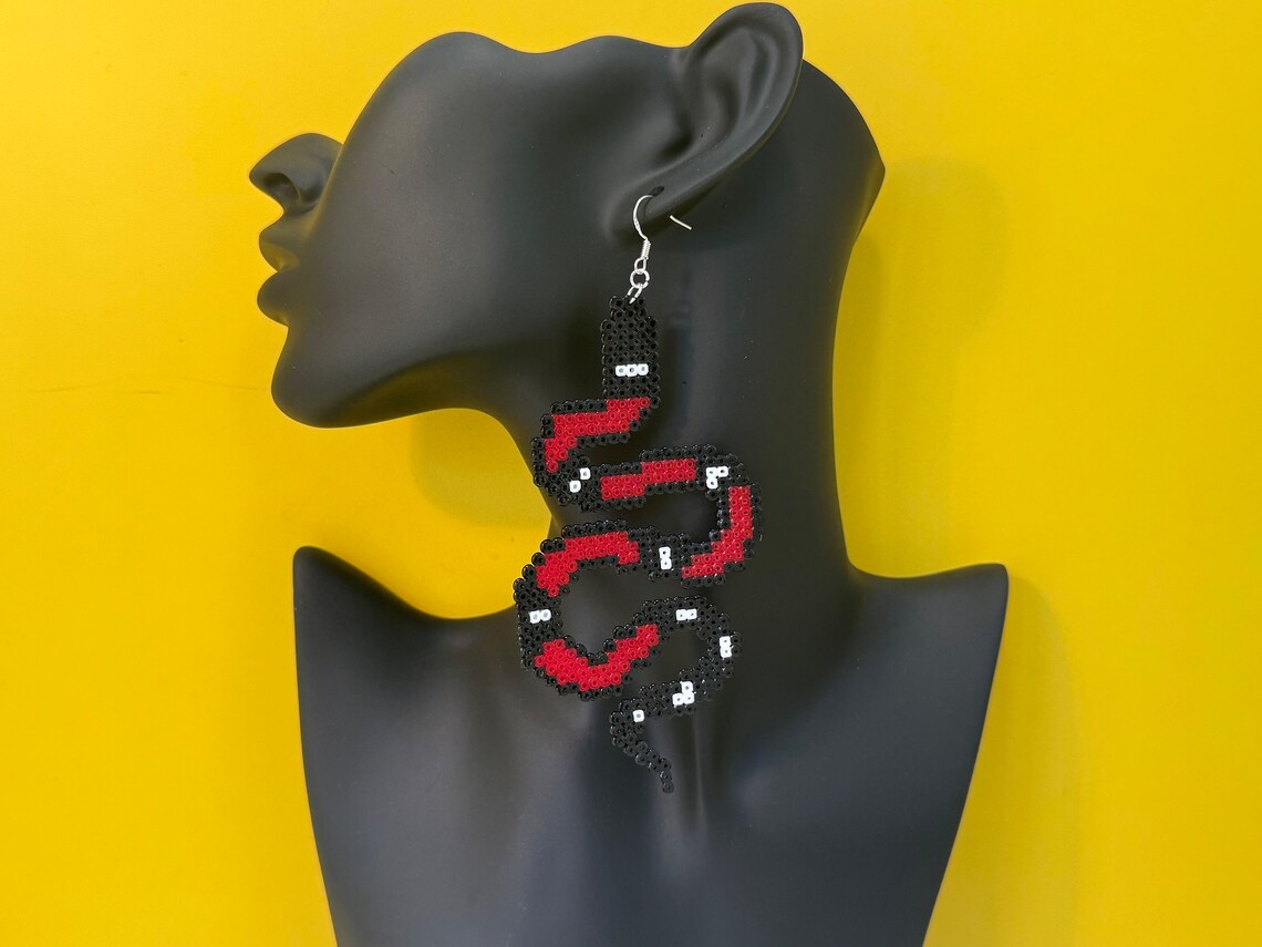 Novelty Handmade Statement Red Snake Hama Perler Bead Earrings - Etsy