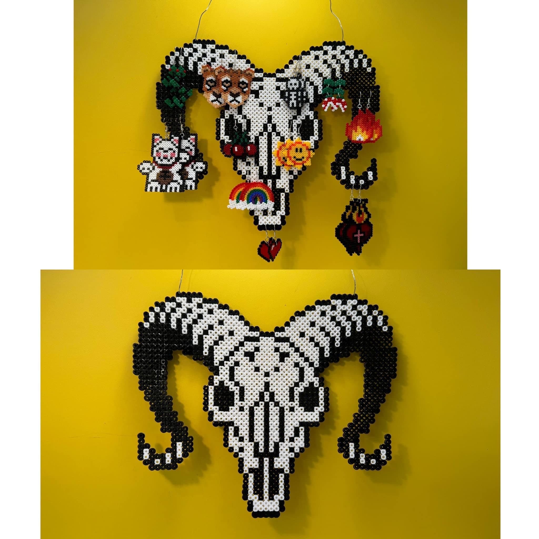 Handmade Hama Bead / Perler Bead Ram Skull Earring Holder / Wall Art ...