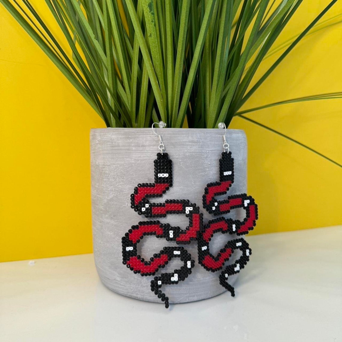 Novelty Handmade Statement Red Snake Hama Perler Bead Earrings - Etsy