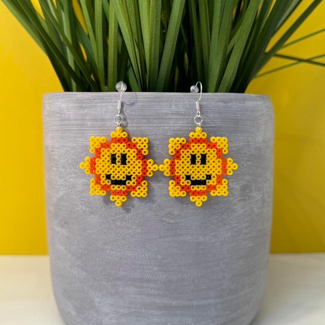 Novelty Handmade Smiley Sun Hama Perler Bead Earrings - Etsy