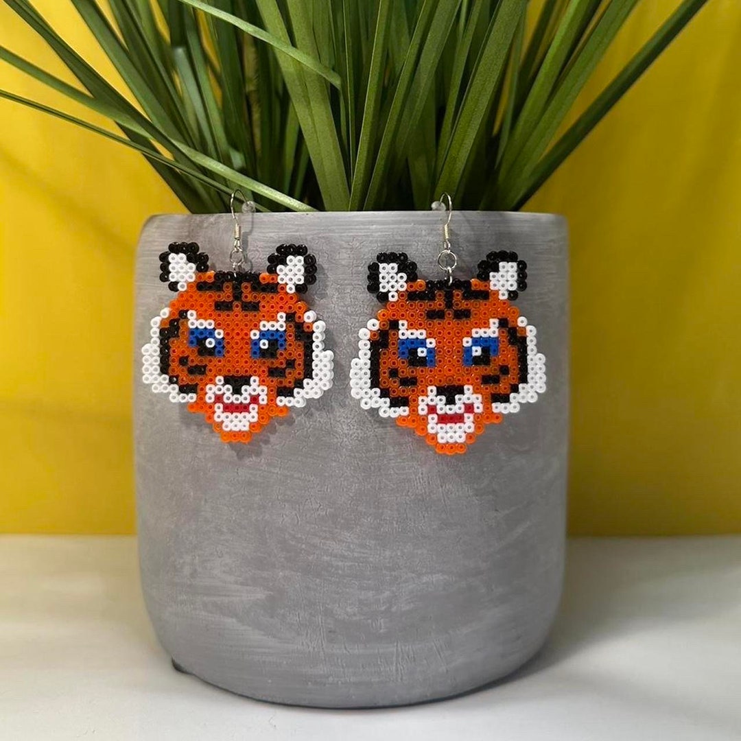 Novelty Handmade Tiger Head Hama Perler Bead Earrings - Etsy