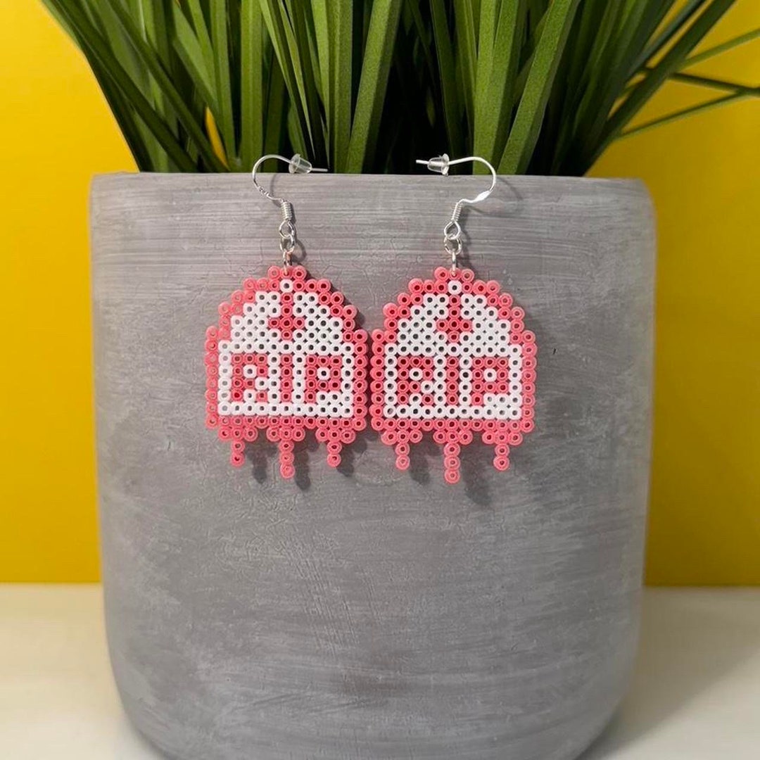 Novelty Handmade Dripping Headstone Hama Perler Bead Earrings - Etsy