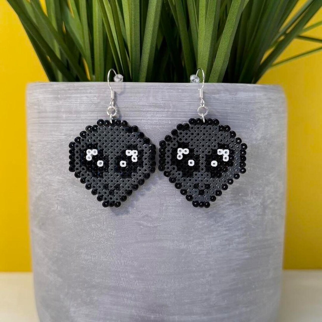 Novelty Handmade Alien Head Hama Perler Bead Earrings - Etsy