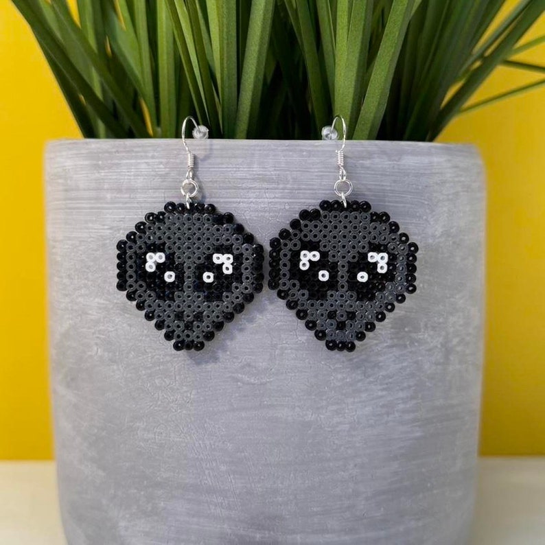 Novelty Handmade Alien Head Hama Perler Bead Earrings - Etsy