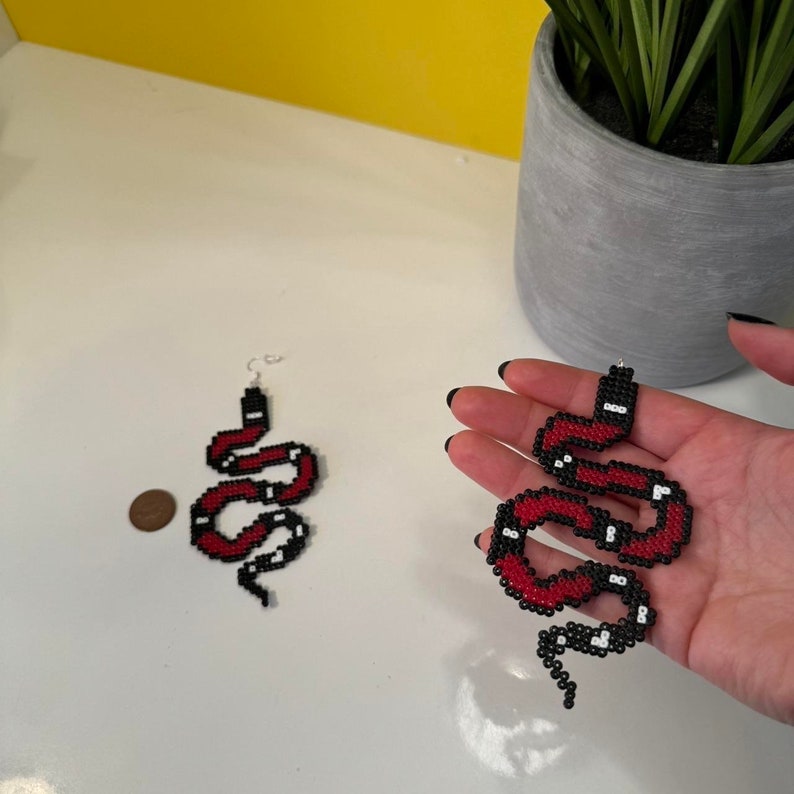Novelty Handmade Statement Red Snake Hama Perler Bead Earrings - Etsy