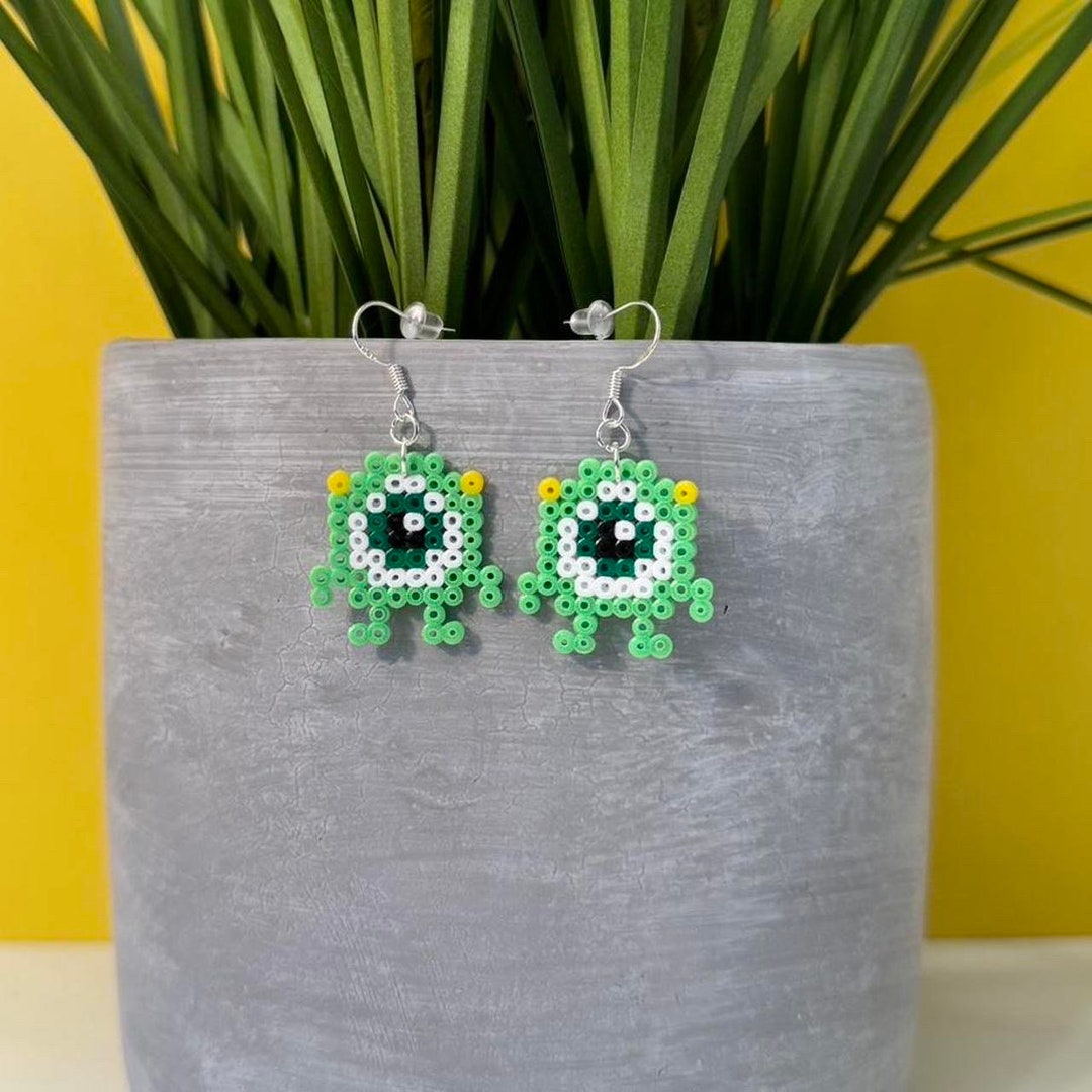 Novelty Handmade Mike Wazowski Hama Perler Bead Earrings - Etsy