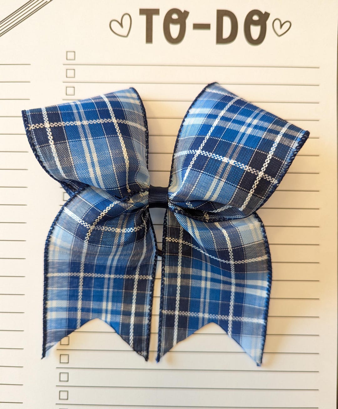 Large School Plaid Cheer Bow, School Uniform Bows, Blue and White Plaid ...