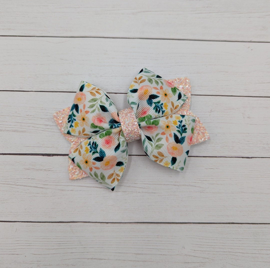 Blush Pink Floral Hair Bow, Blush Pink and Peach Wedding Bow, Flower ...