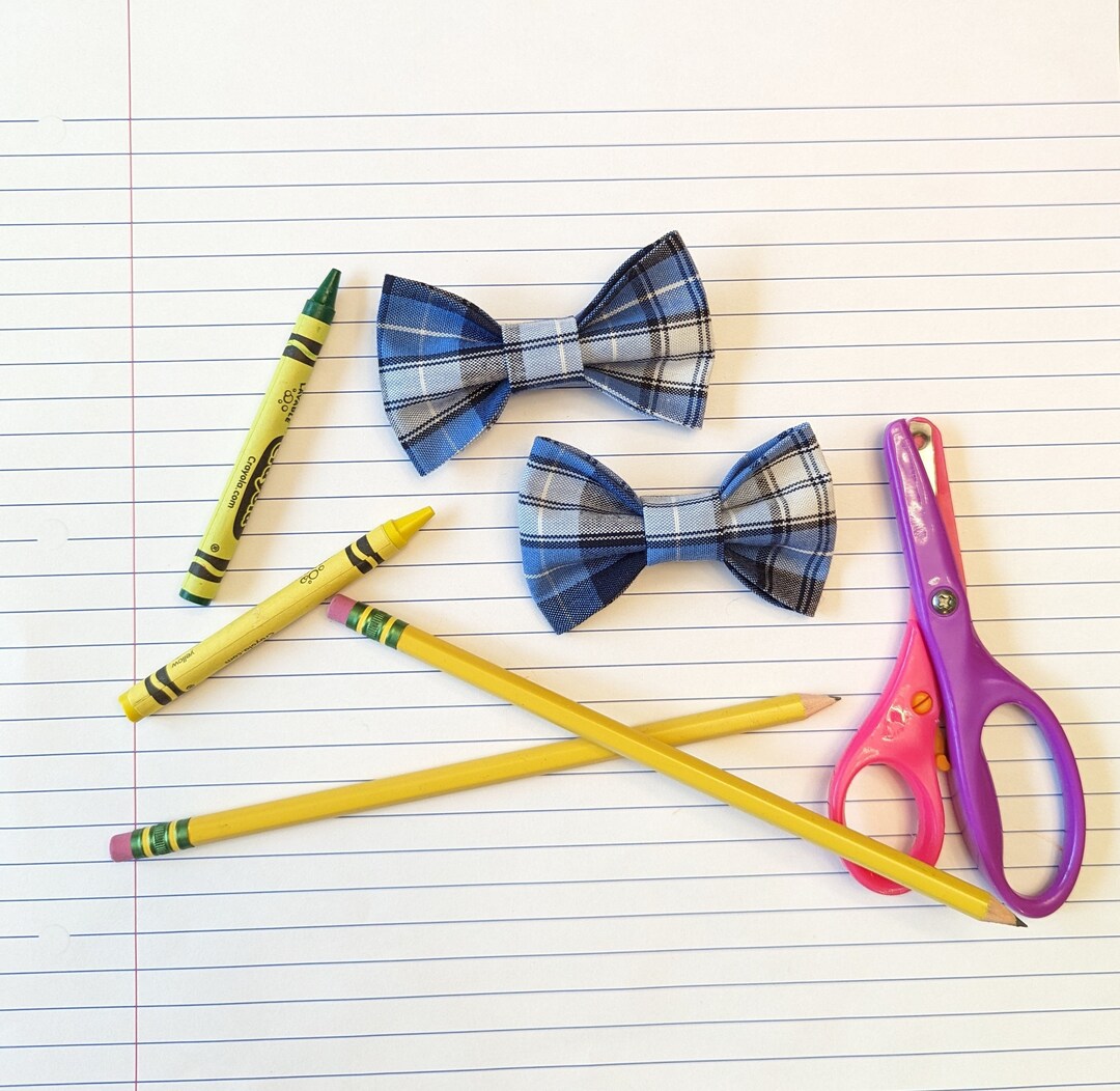 School Uniform Bows, Blue and White Plaid Uniform, School Hair Bow Sets ...
