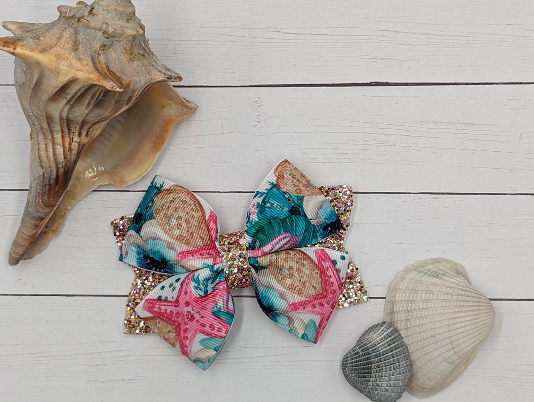 Sea Shells Glitter Hair Bow, Beach Hair Bow - Etsy