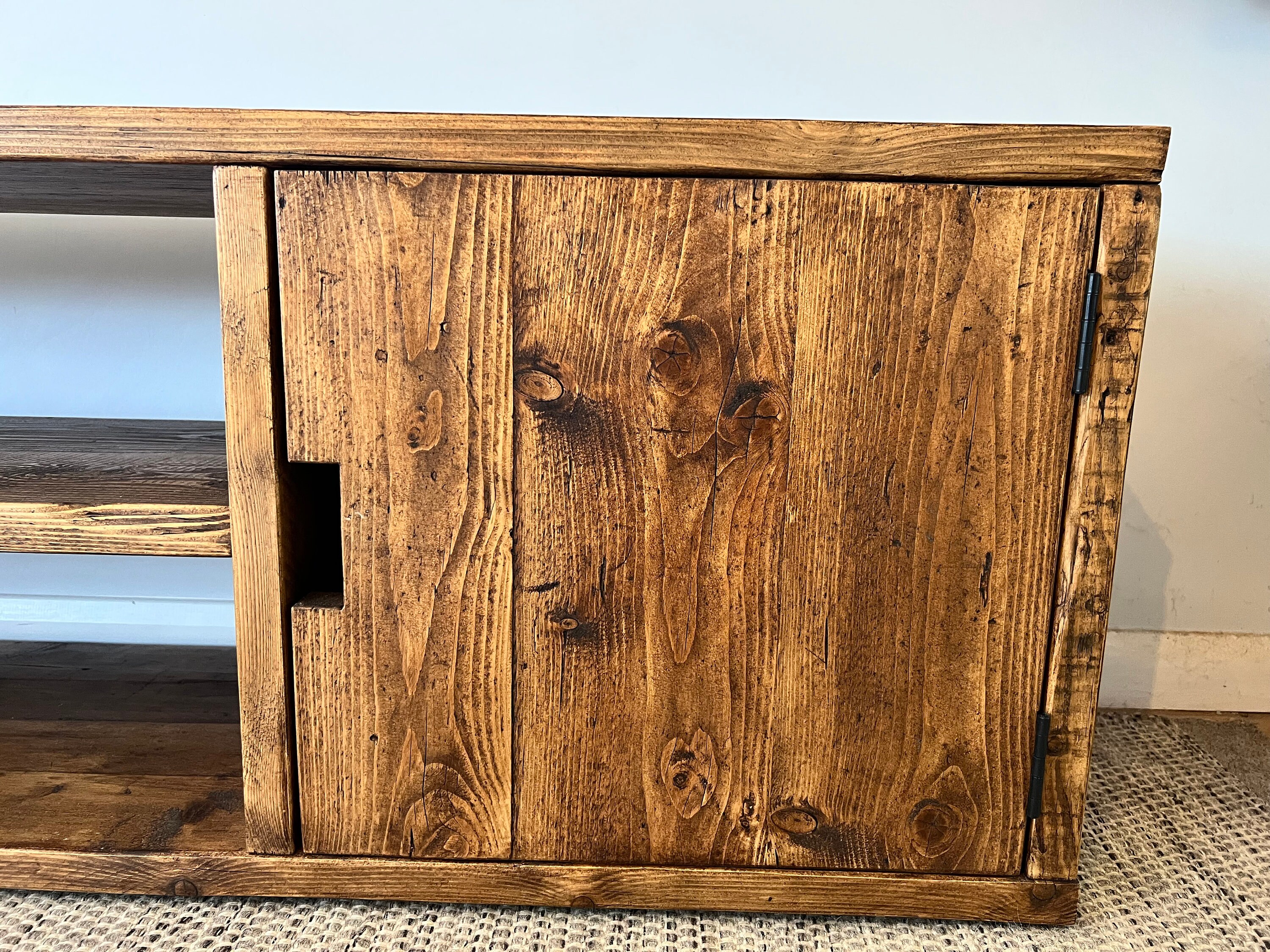 Handmade Reclaimed Wood Media Unit – Rustic Industrial Scaffold Board ...