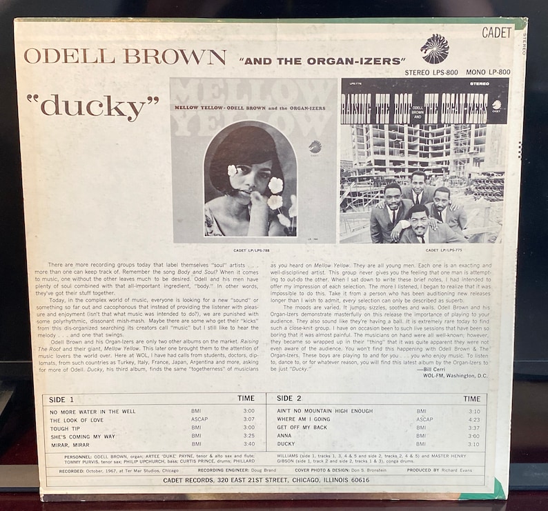 Odell Brown and Organizers DUCKY Jazz Lp Cadet Records 1A/ 1A Stampers ...
