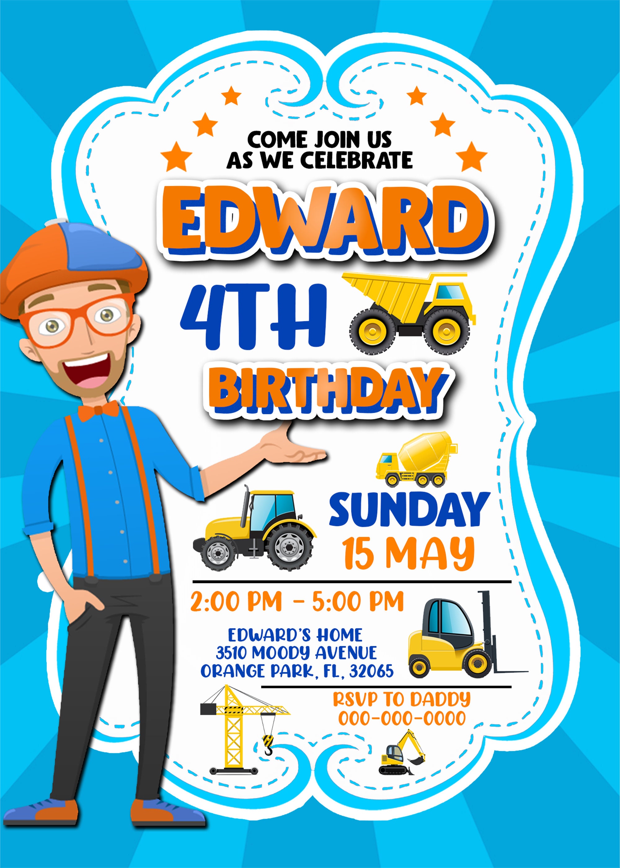Blippi Birthday Invitation Template