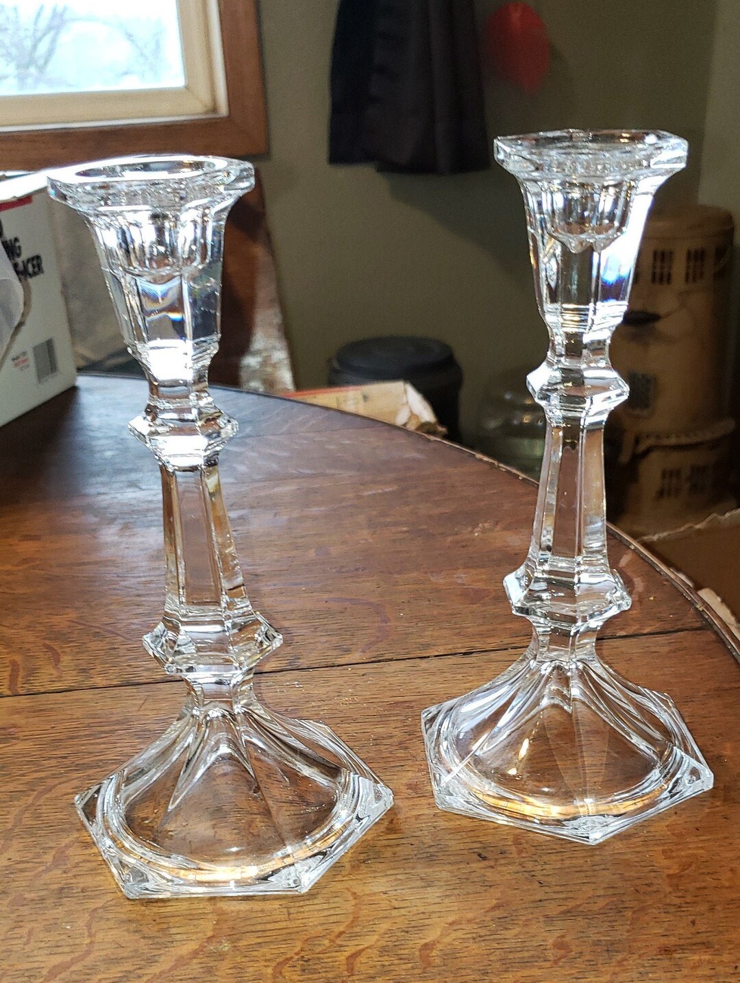 Vintage Glass Candlesticks - Etsy