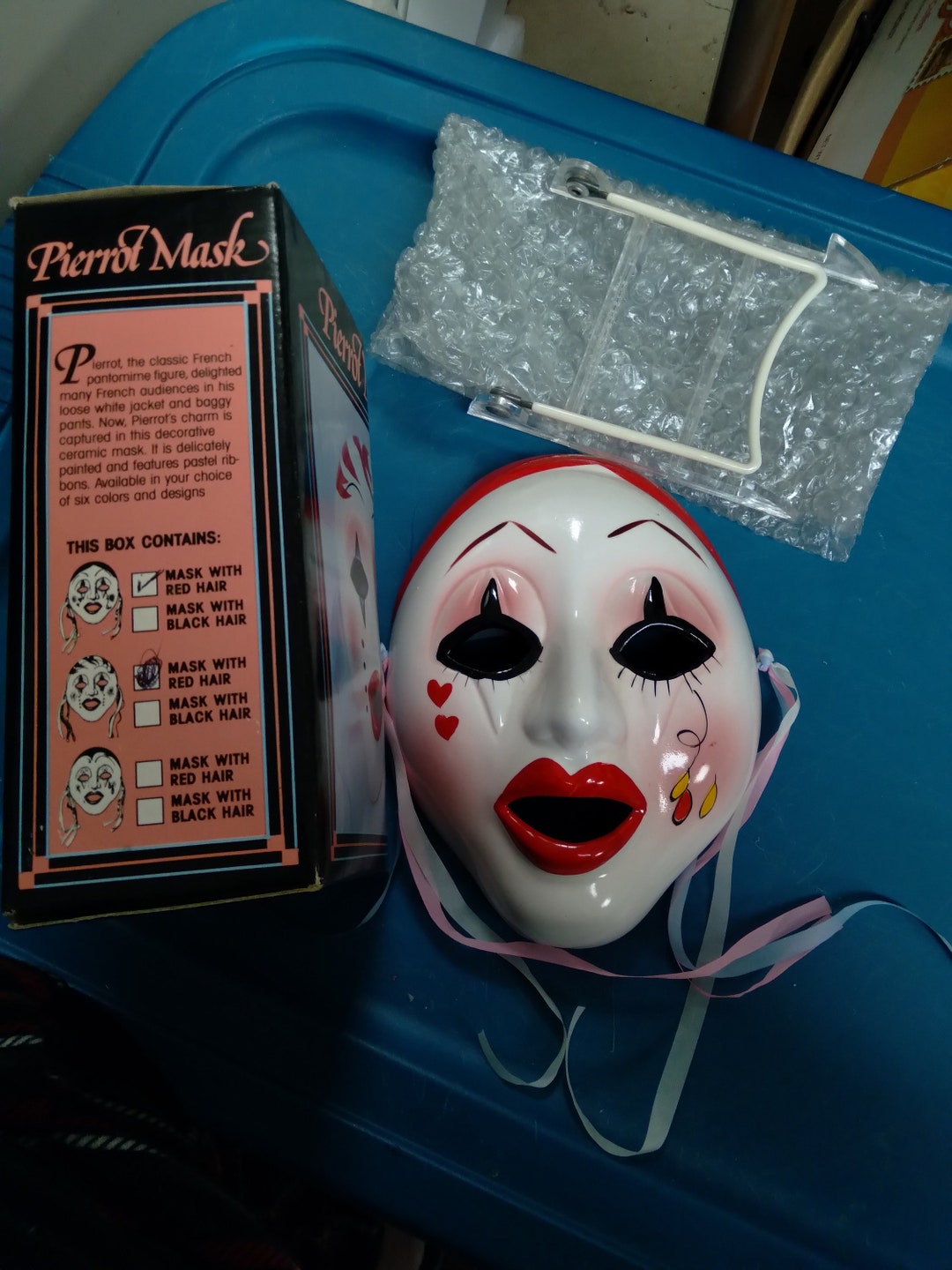 Pierrot Vintage Red Cap Ceramic Theater Mask Decorative Collectible W ...