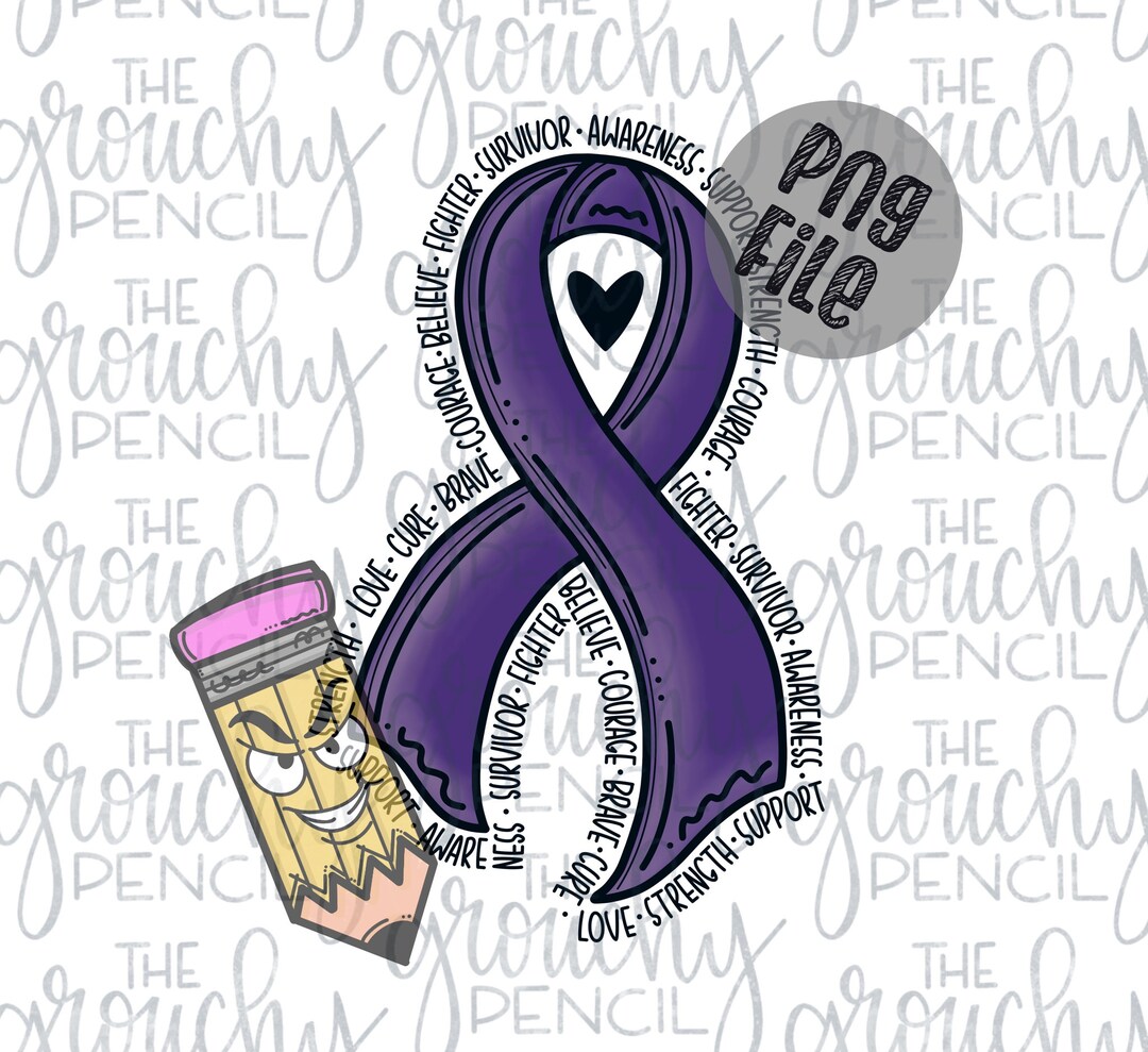 Purple Awareness Ribbon Handlettered PNG Digital Download Sublimation ...