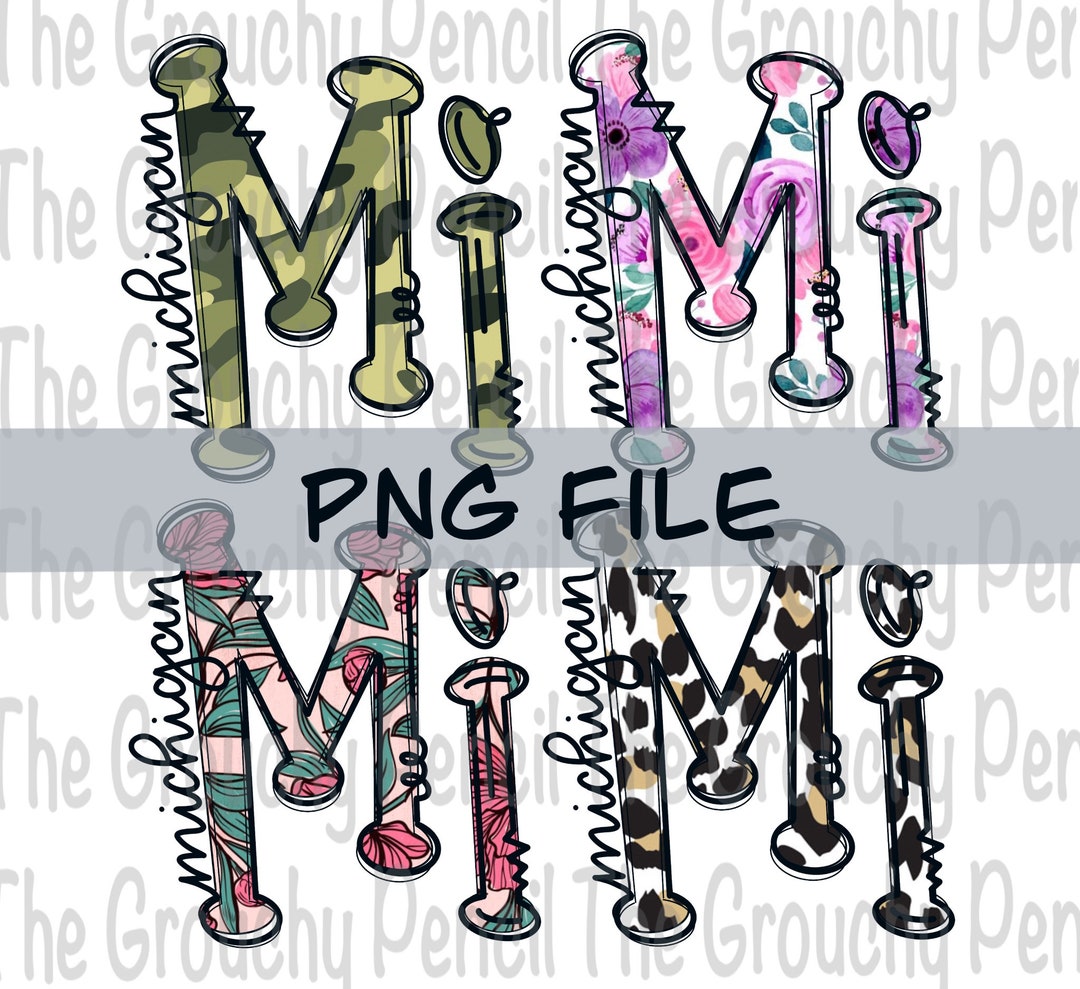 MI Michigan Handlettered PNG File Leopard Camouflage Floral Designs - Etsy