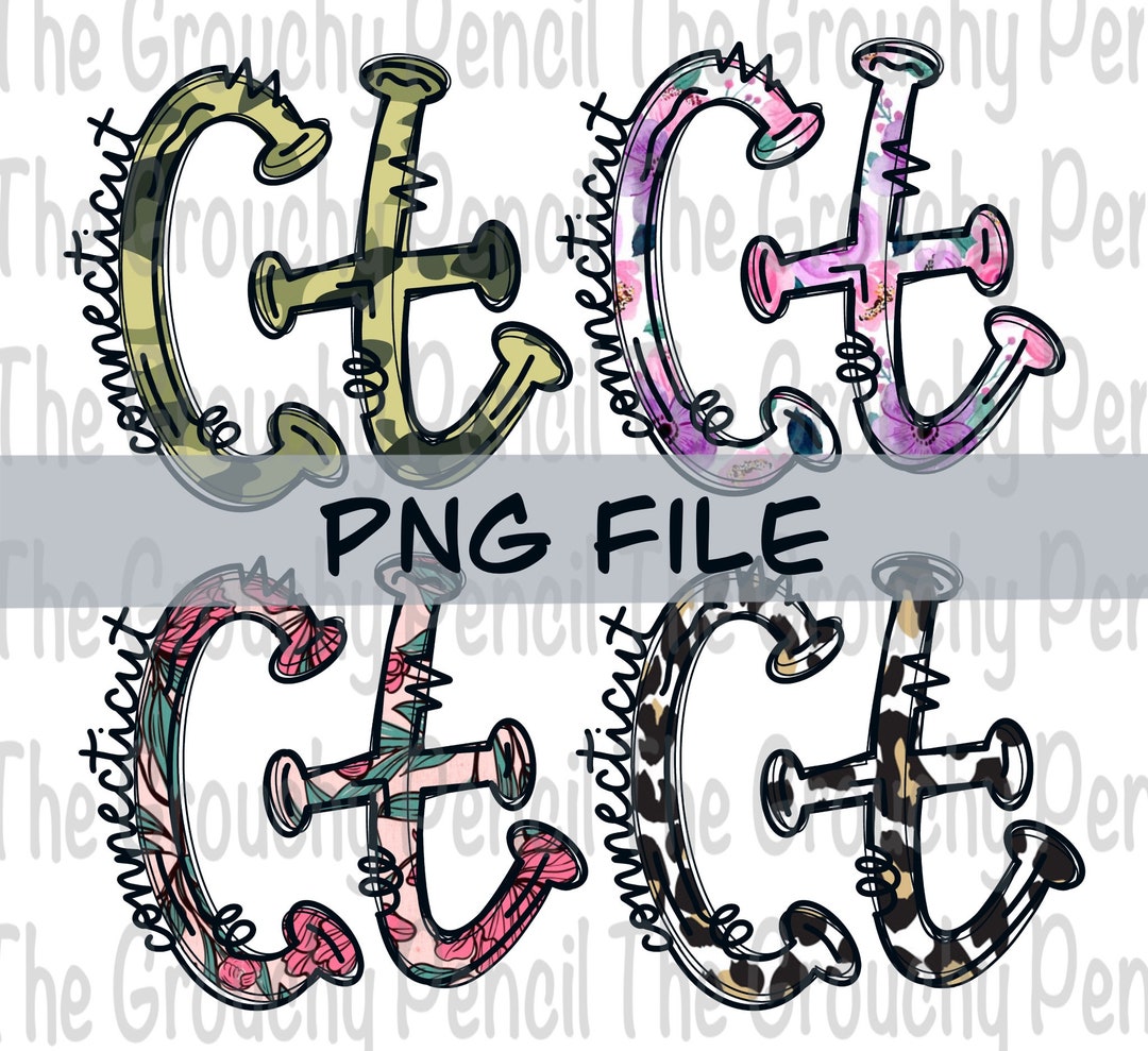 CT Connecticut Handlettered PNG File Leopard Camouflage Floral Designs ...