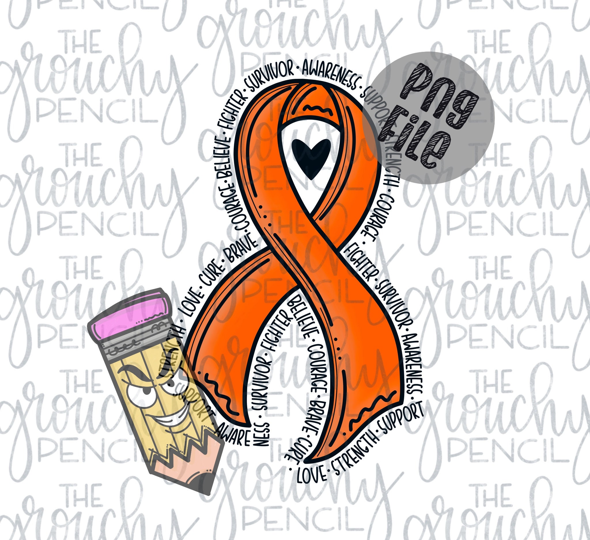 Orange awareness ribbon Handlettered PNG digital download | Etsy