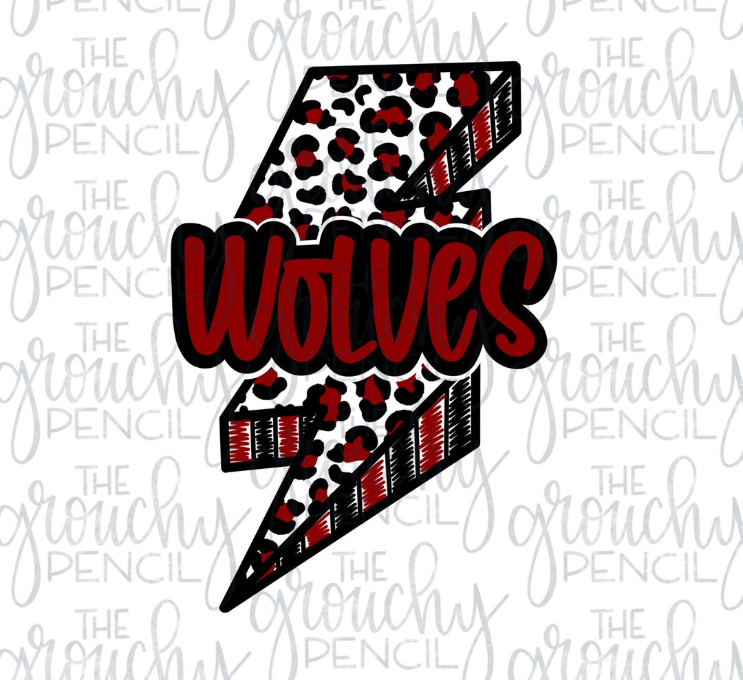 Wolves Lightning Bolt Mascot Baseball Softball Basketball Football Team ...