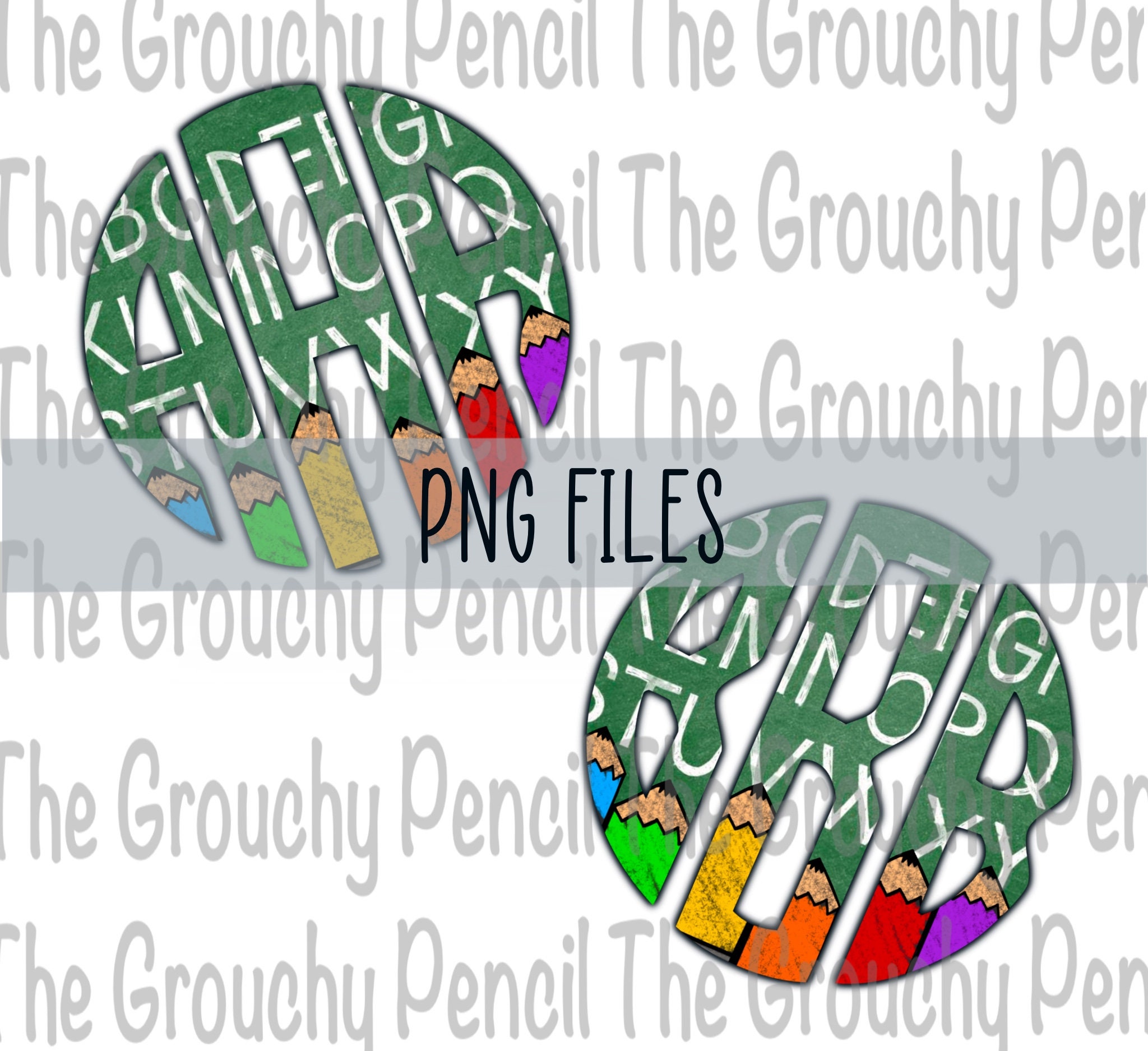 Chalkboard Pencils Monogram Alphabet PNG Pack Full Alphabet - Etsy