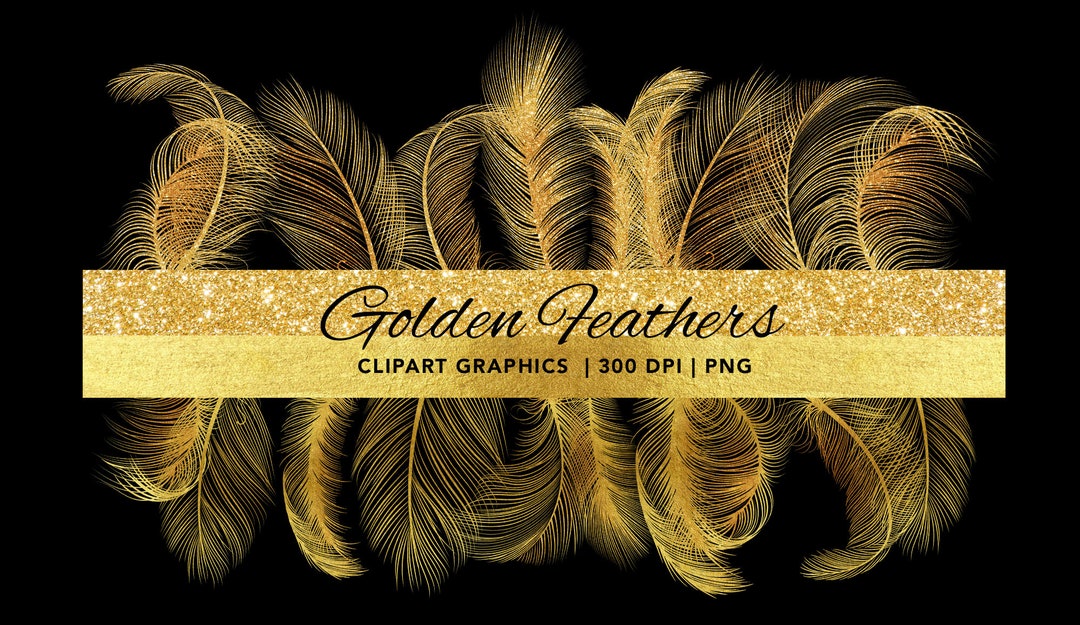 Golden Foil and Golden Glitter Feather Clipart for Scrapbook, Flyer ...