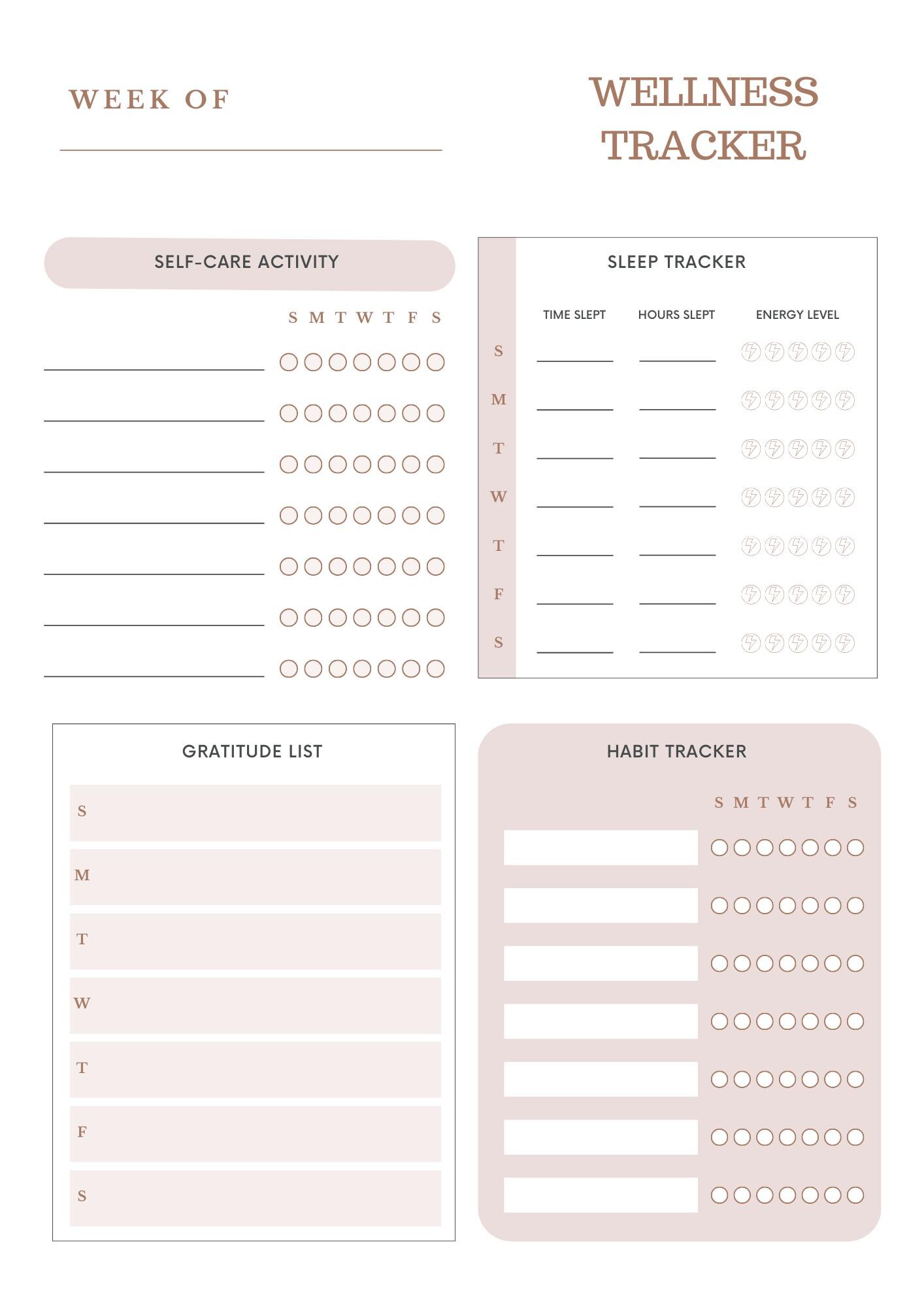 Wellness Tracker Printable | Daily Self-care Planner | Weekly Habit ...