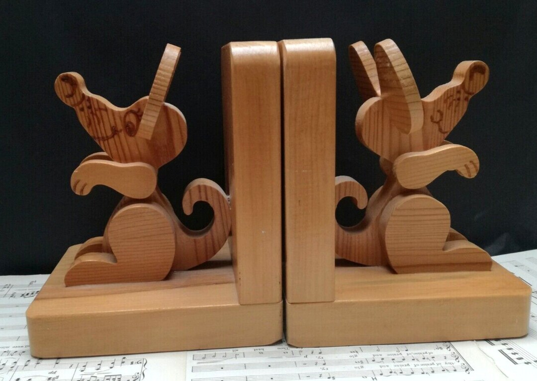 Fabulous Hand Carved Wooden Mice Shape Book Ends Vintage Wooden Book ...