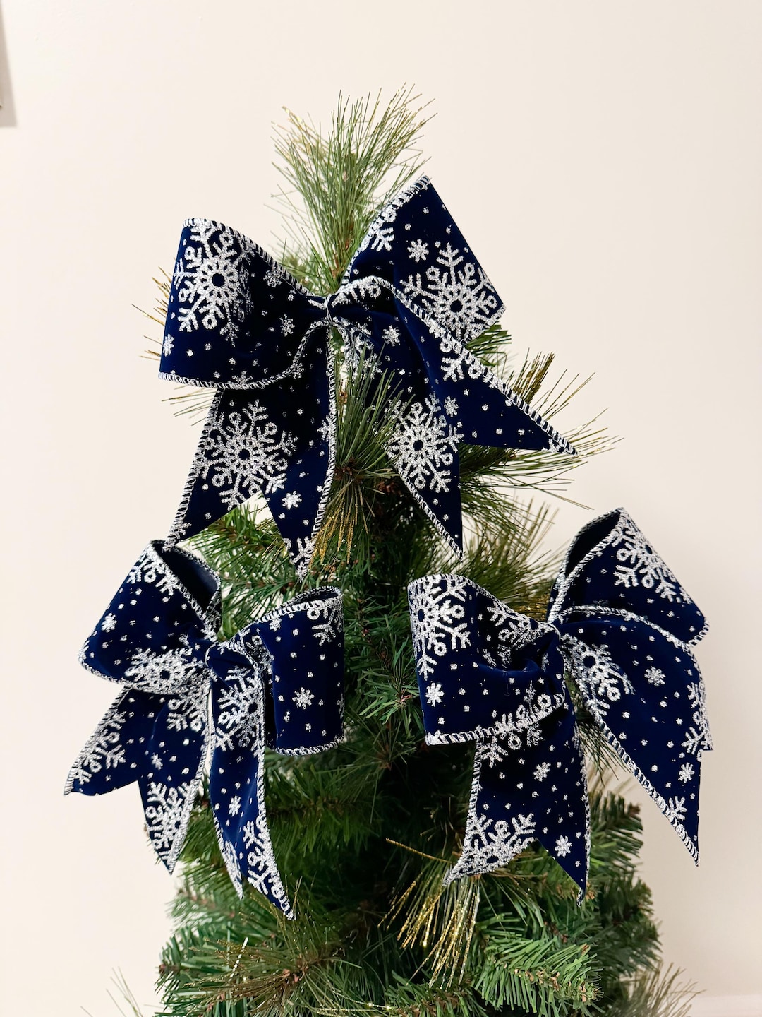 Tree Bow, Christmas Tree Bow, Christmas Tree Decor, Navy Blue Bow ...