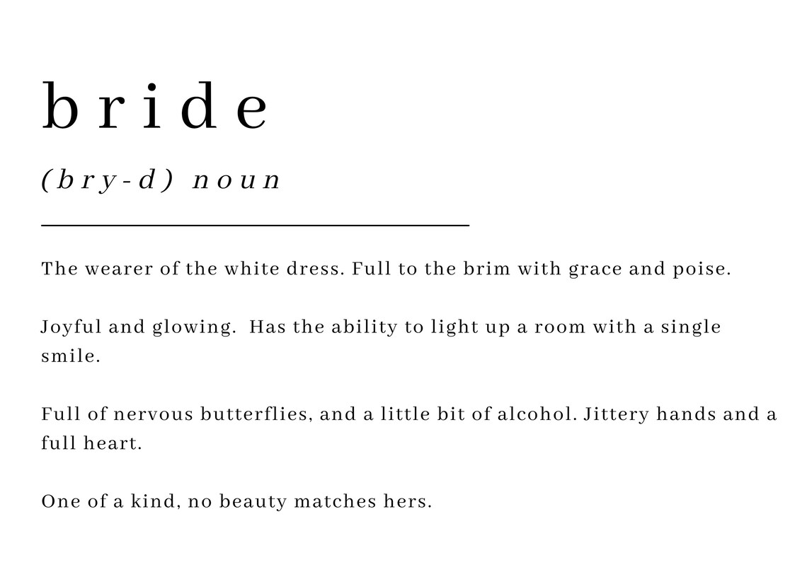 Bride Definition Note Card Gift Box Card Gift for Bride - Etsy