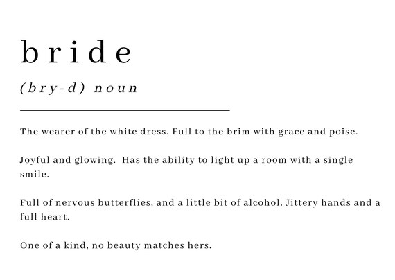 Bride Definition Note Card Gift Box Card Gift for Bride - Etsy