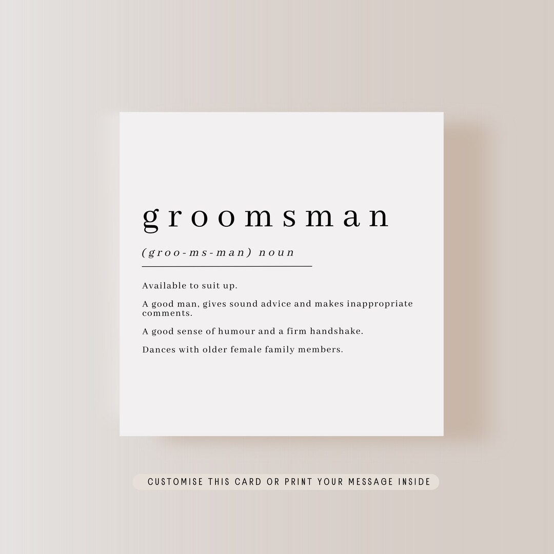 Groomsman Definition Greeting Card Personalised Card for Him, Will You ...