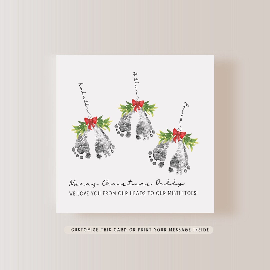 Personalised Mistletoe Foot & Name Print Christmas Card Card for Dad ...