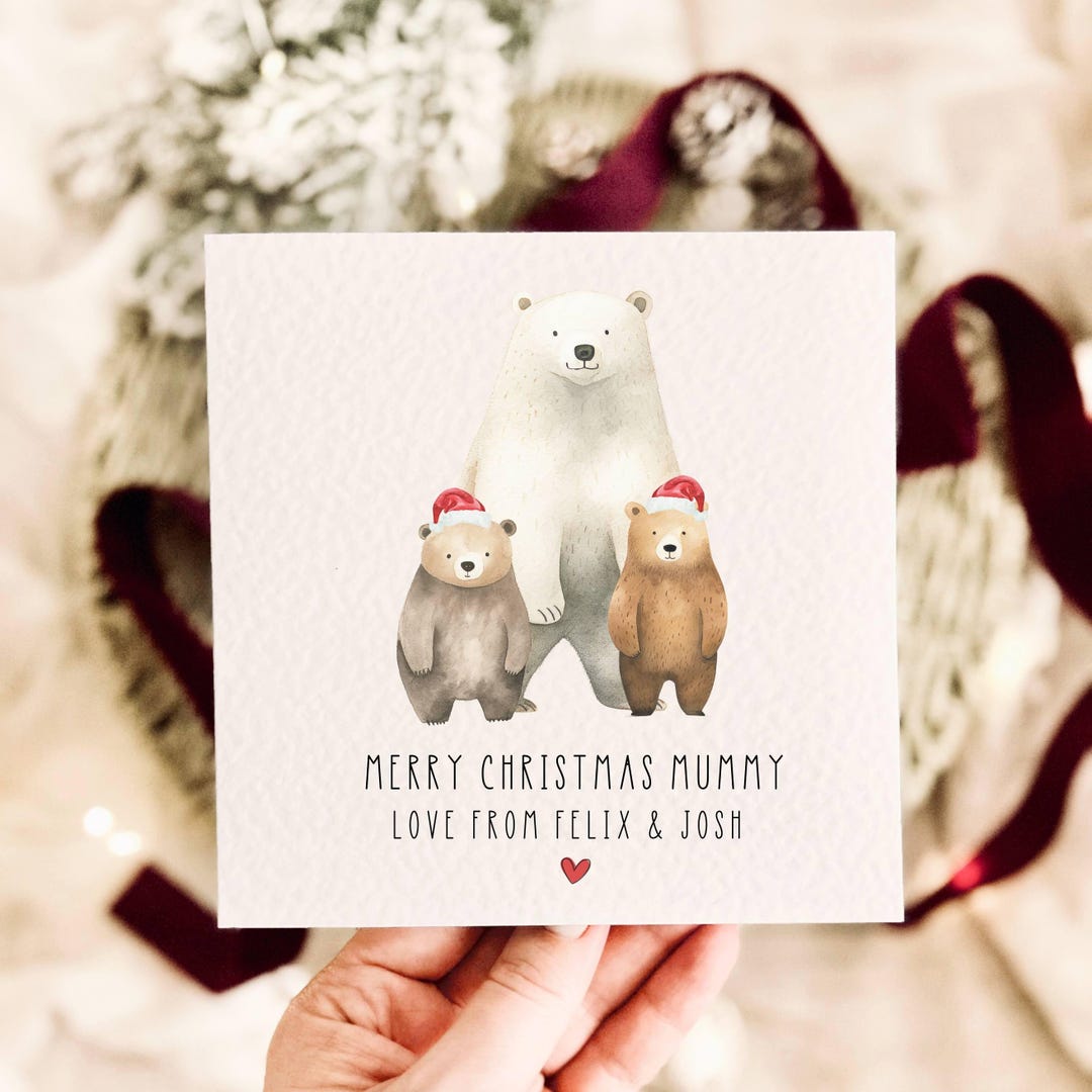 Personalised Mummy Christmas Card | Bear Print Card From Children ...