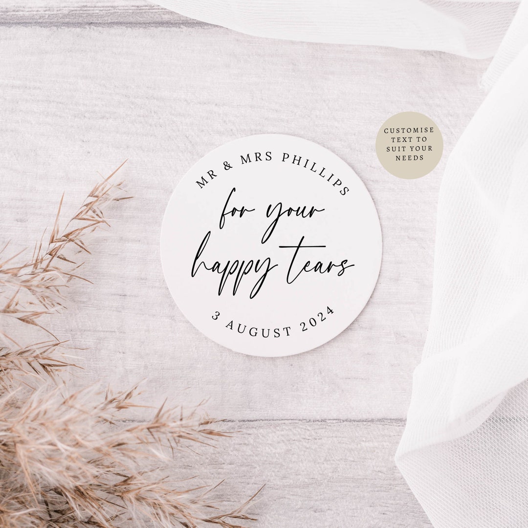 Happy Tears Wedding Favour Sticker Sheets Various Sizes Personalised ...