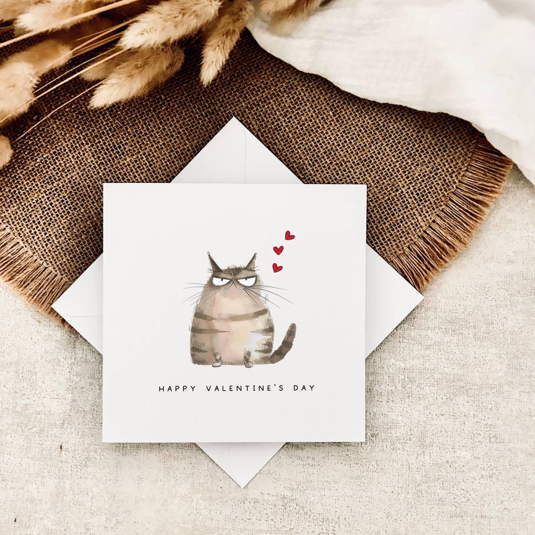Valentines Day Card | Funny Cat Print Card, Cute Cat Valentines Card ...