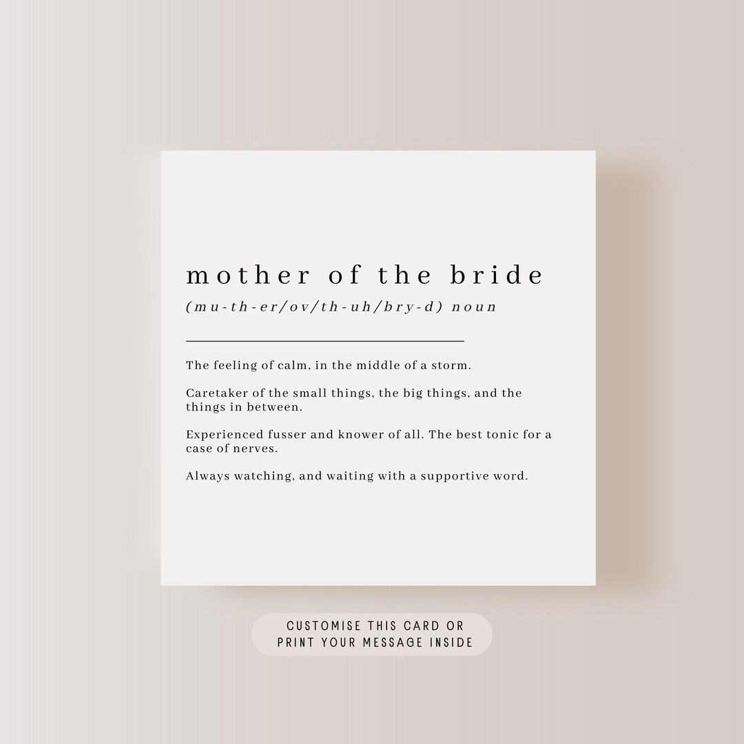 Mother of the Bride Definition Greeting Card for Mum on Wedding Day ...