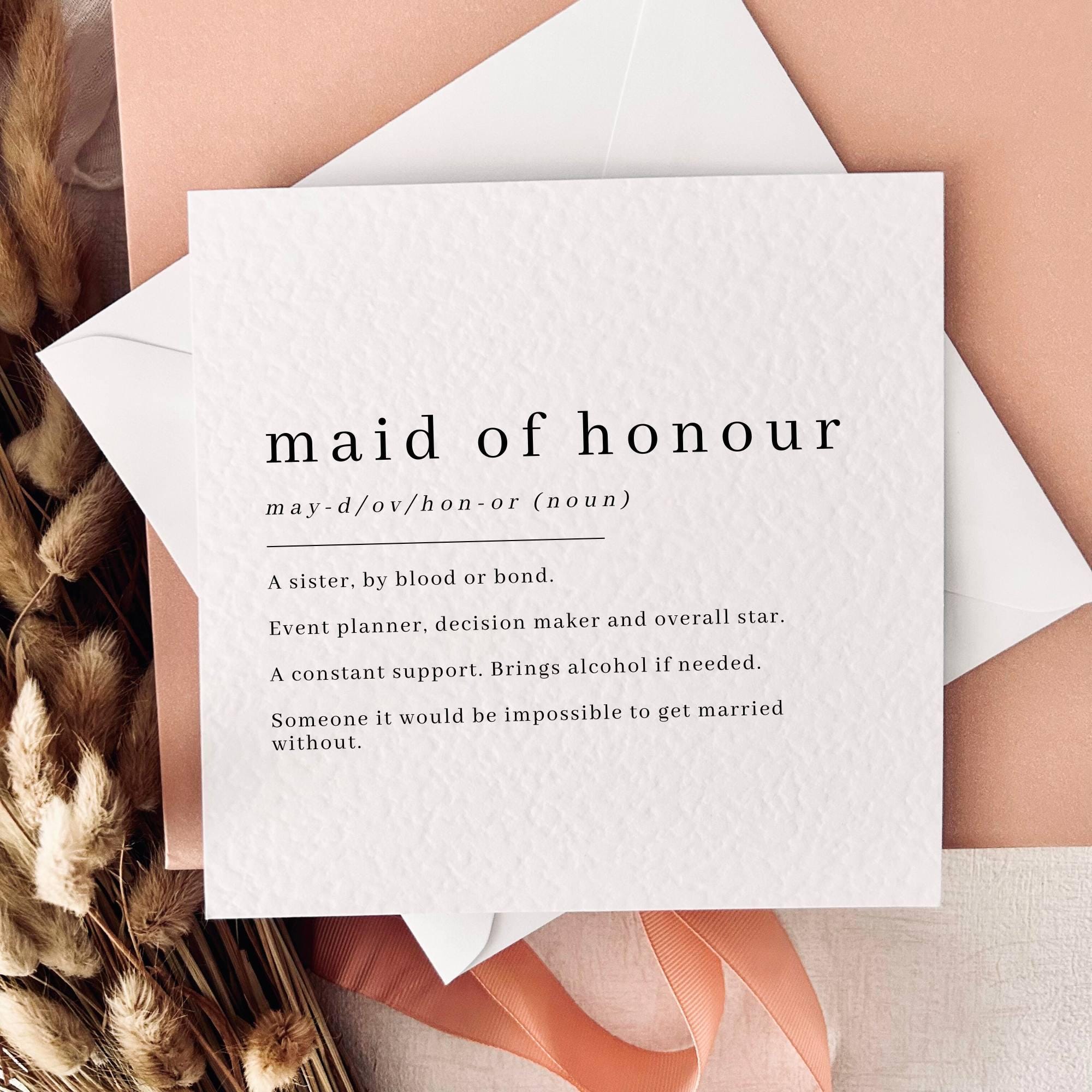 Maid of Honour Definition | Wedding Greeting Card for Her, Personalised ...