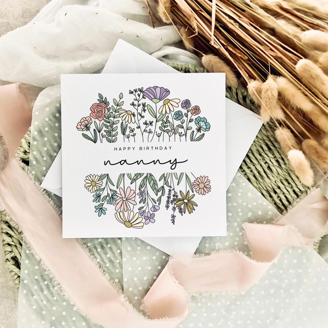 Birthday Card for Nan | Flower Print for Nanny, Personalised Birthday ...